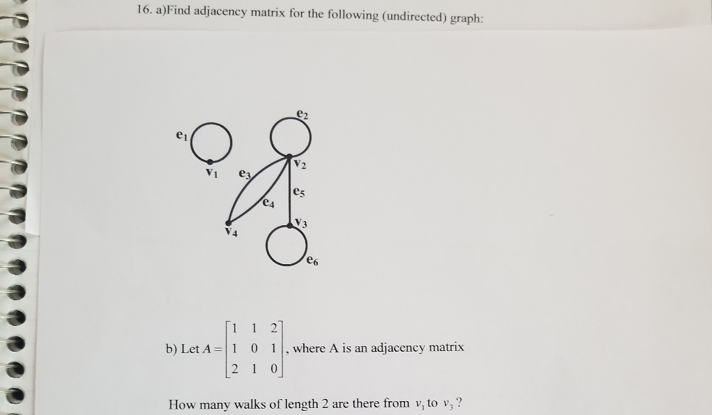 Solved 16. a)Find adjacency matrix for the following | Chegg.com