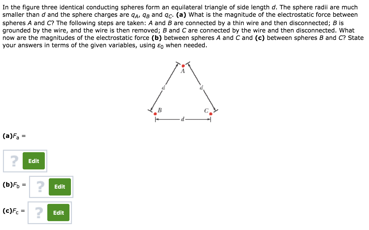 Solved In the figure three identical conducting spheres form | Chegg.com