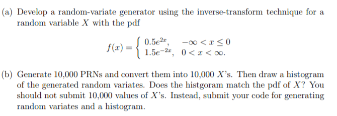 Solved (a) Develop a random-variate generator using the | Chegg.com