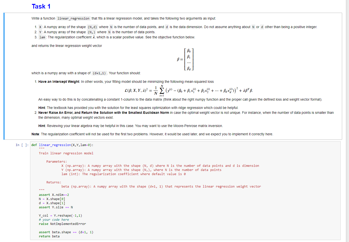 Python - Write a function linear_regression that fits | Chegg.com