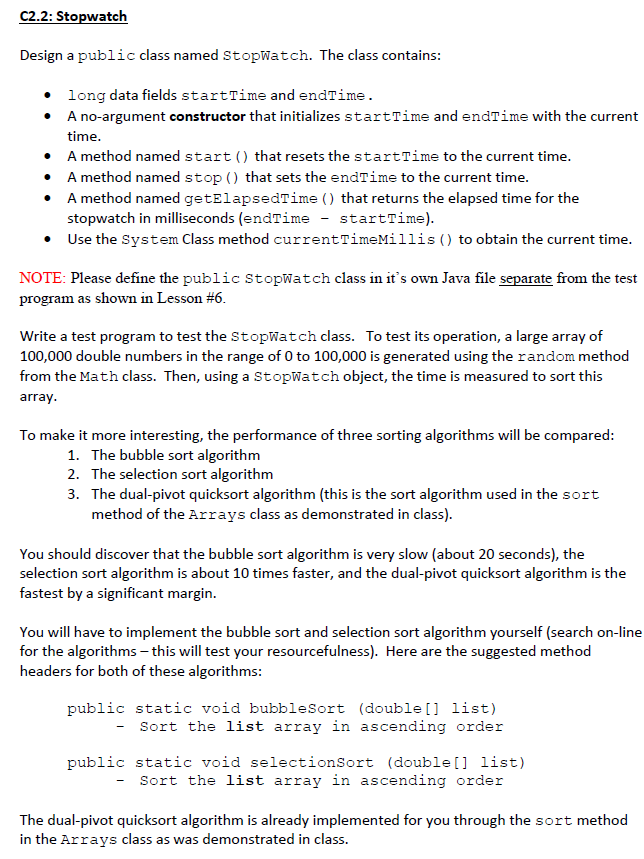 Solved C2.2: Stopwatch Design a public class named | Chegg.com