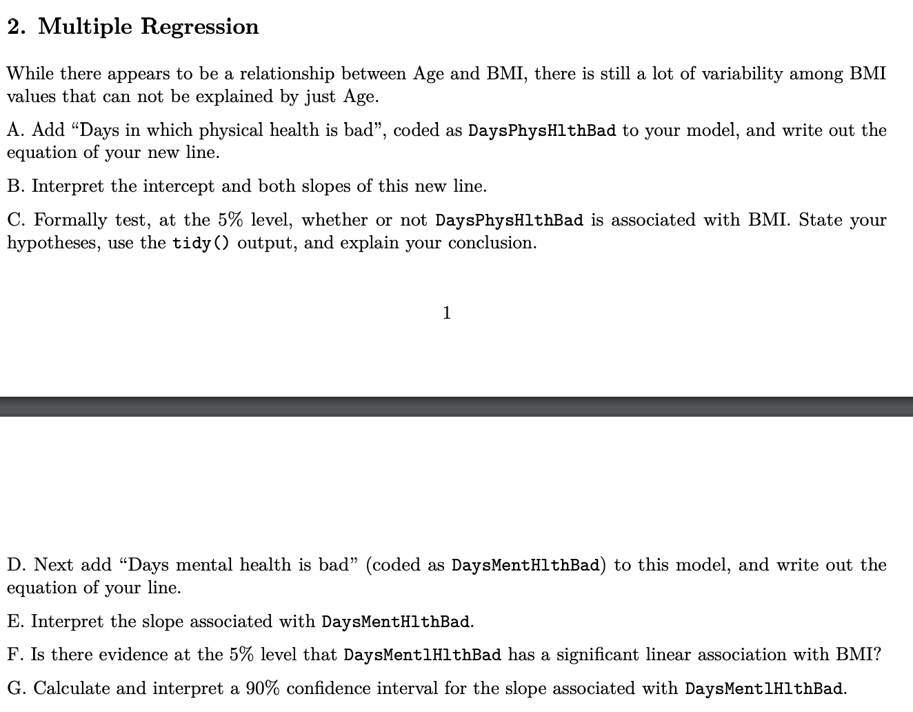 Solved 2. Multiple Regression While there appears to be a | Chegg.com