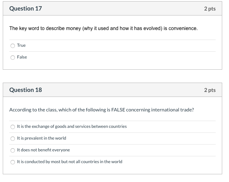 Solved Question 17 2 pts The key word to describe money (why | Chegg.com