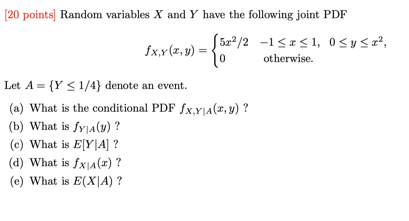 Solved [20 points] Random variables X and Y have the | Chegg.com
