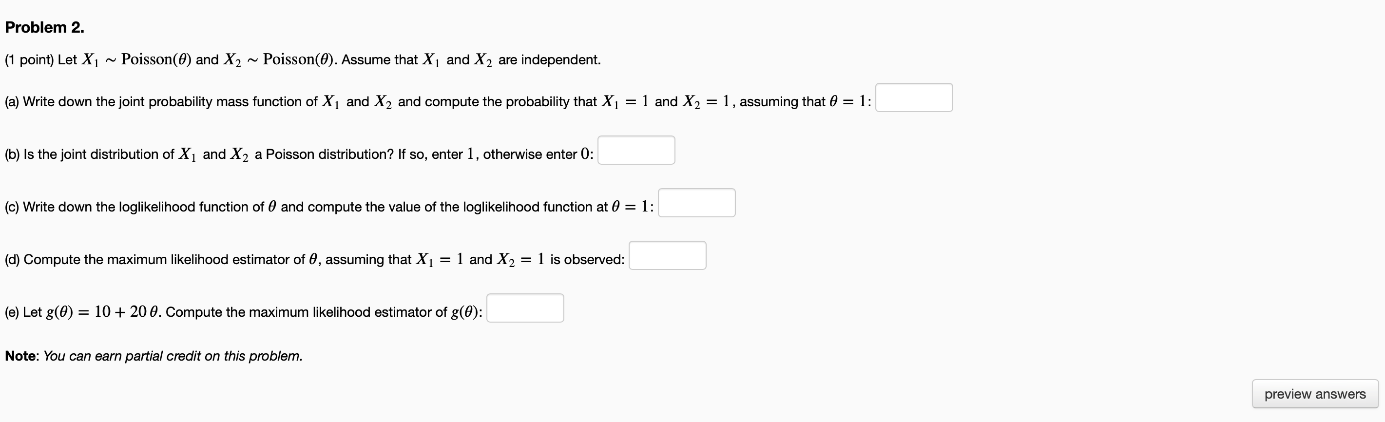 Solved Problem 2. (1 point) Let X1 Poisson(0) and X2 | Chegg.com