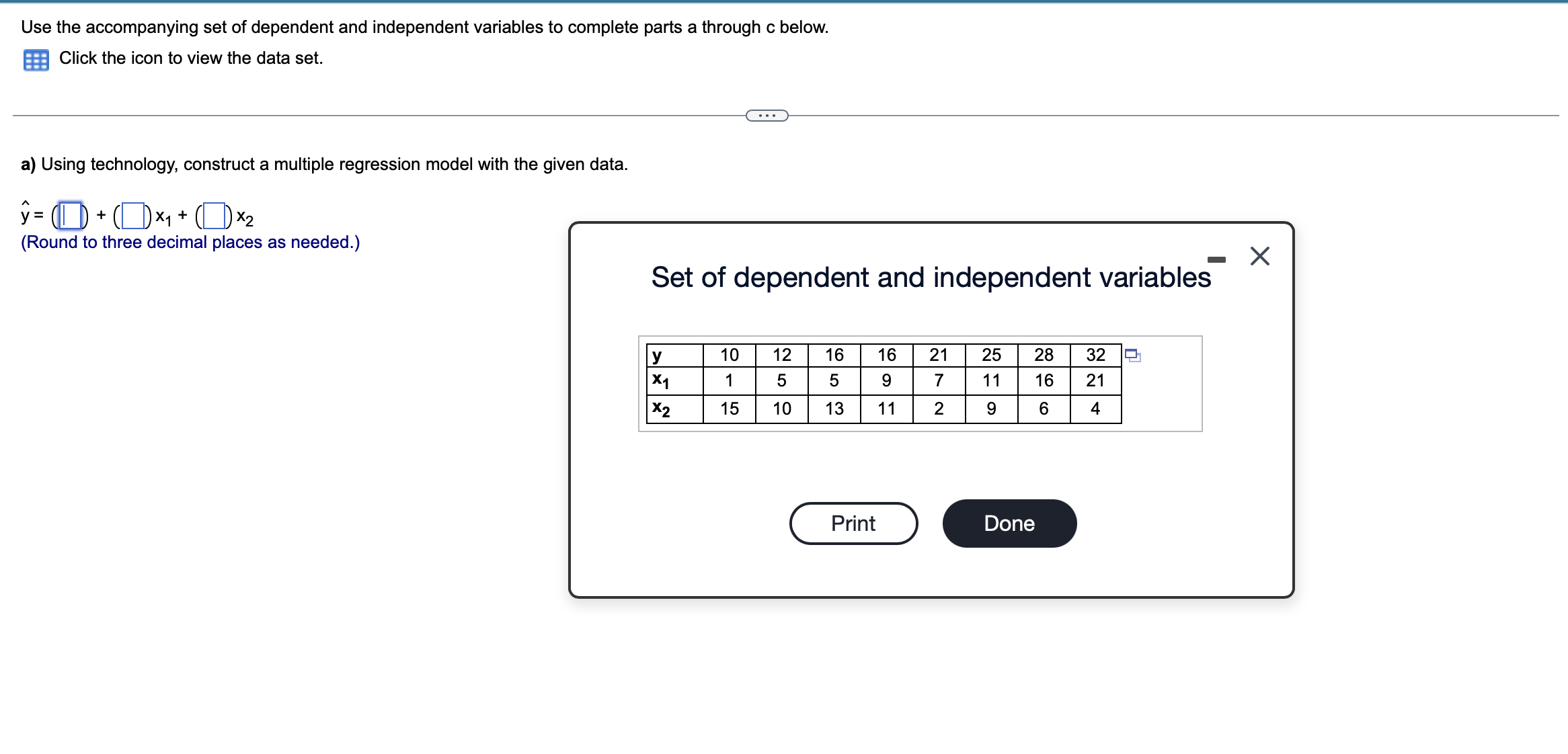 Solved Use the accompanying set of dependent and independent | Chegg.com