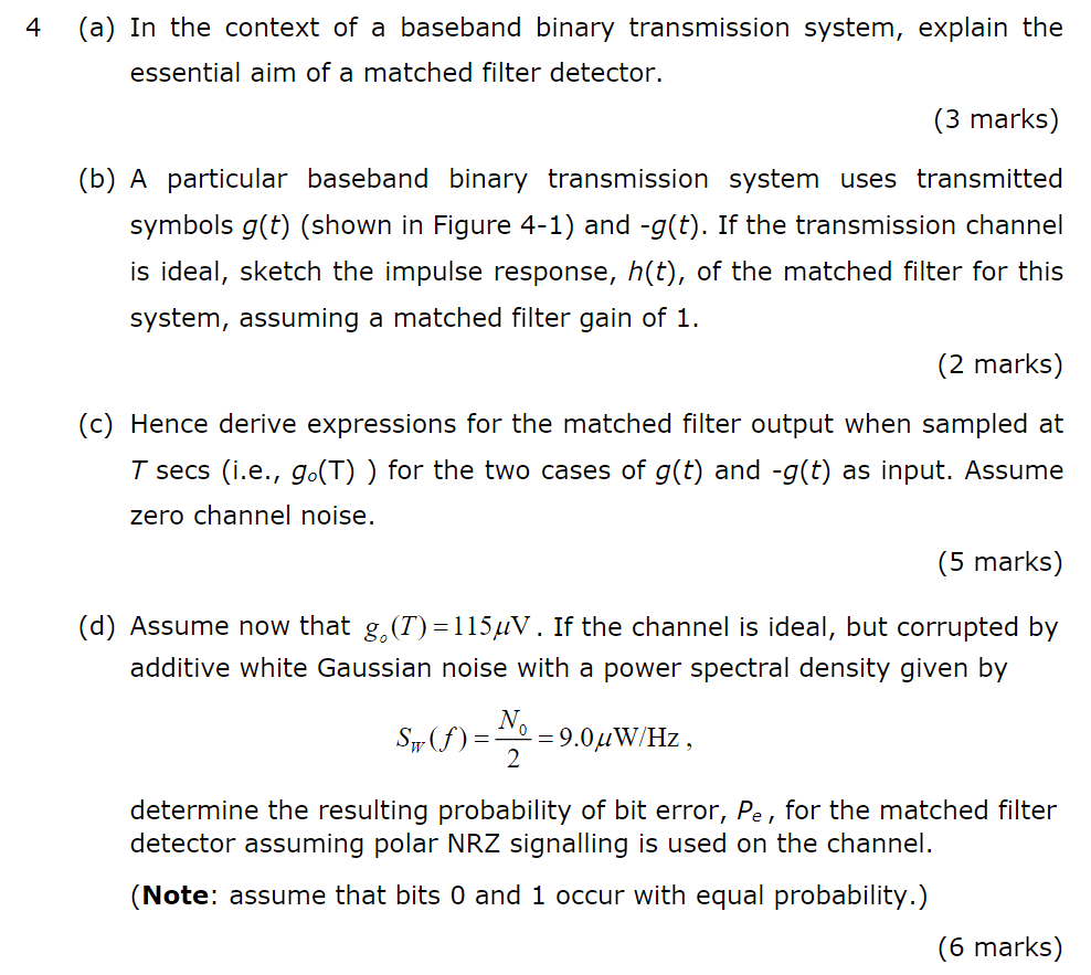 4. (a) In the context of a baseband binary | Chegg.com