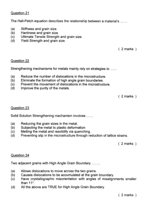 Solved Question 21 The Hall-Petch equation describes the | Chegg.com