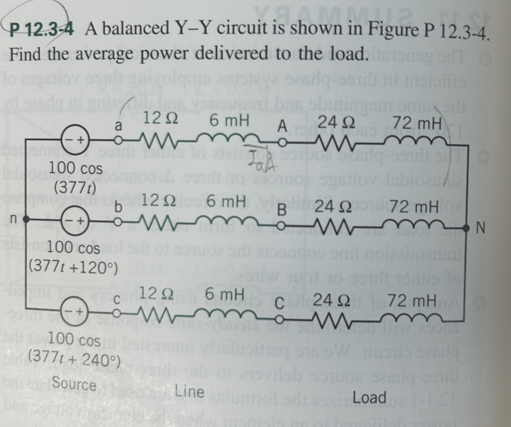 Solved P 12.3-4 ﻿A balanced Y-Y circuit is shown in Figure P | Chegg.com