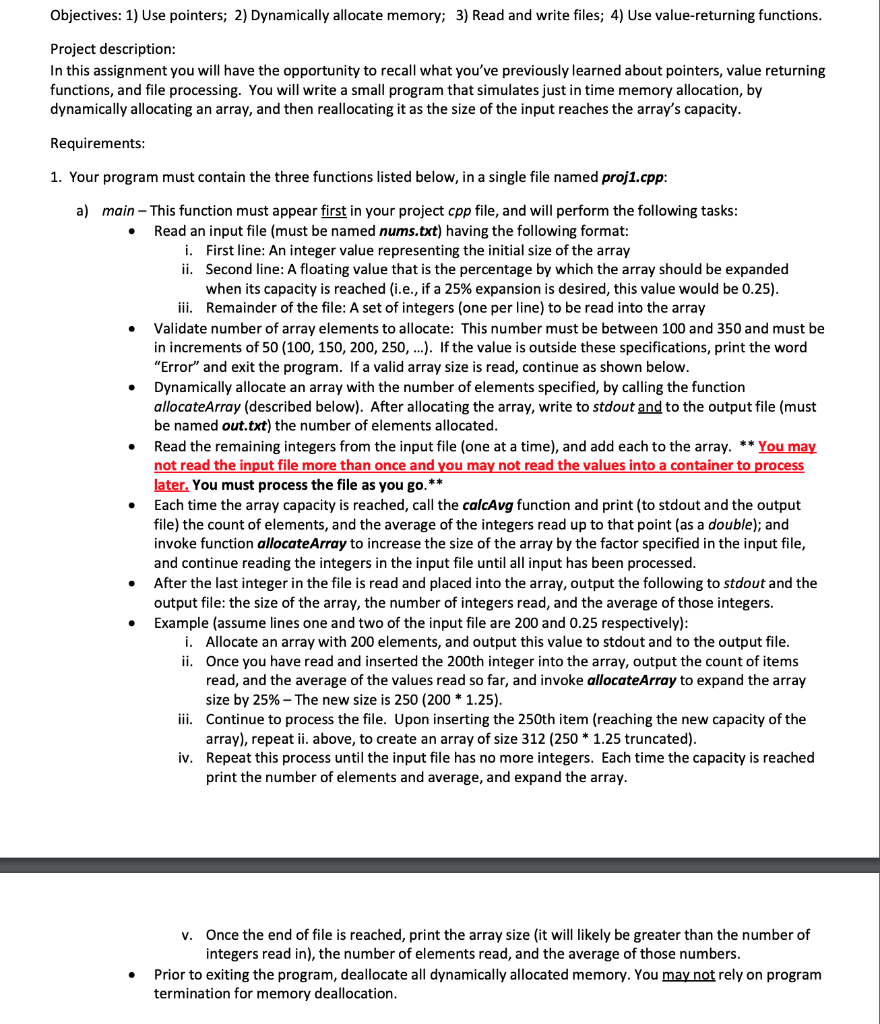 Solved Objectives: 1) Use pointers; 2) Dynamically allocate | Chegg.com