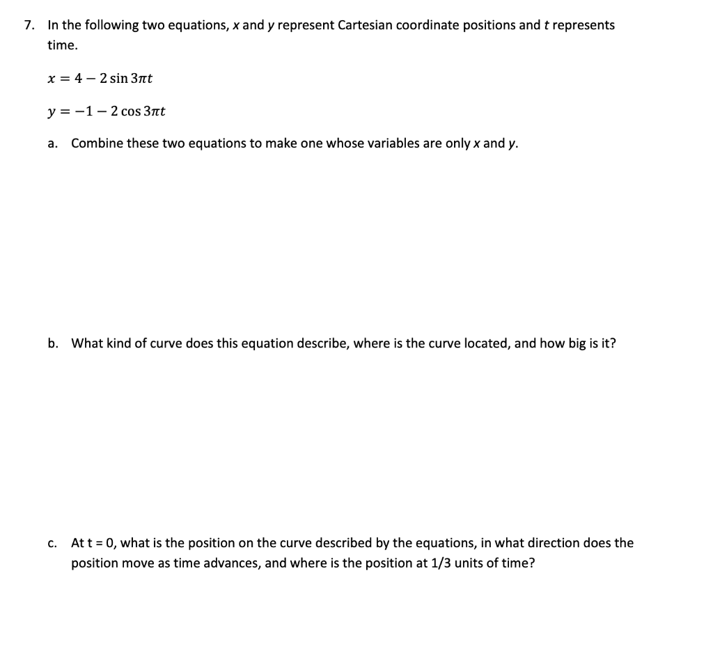 Solved 7. In the following two equations, x and y represent | Chegg.com
