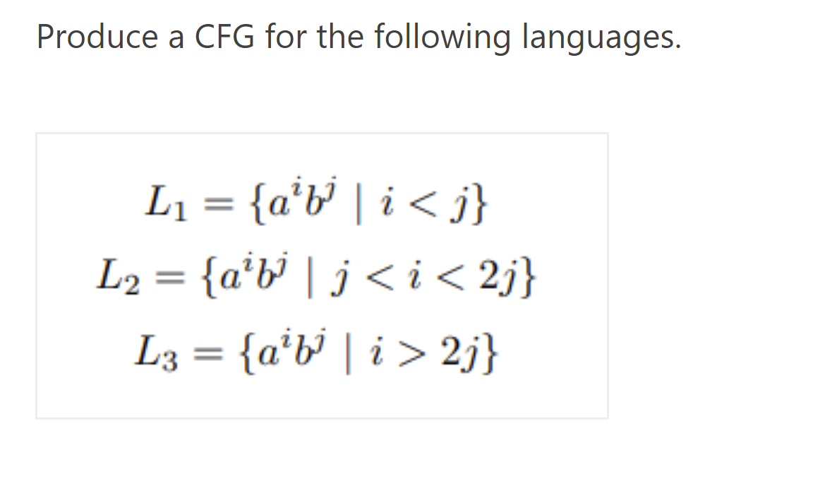 Solved Produce a CFG for the following languages. == L1 = | Chegg.com