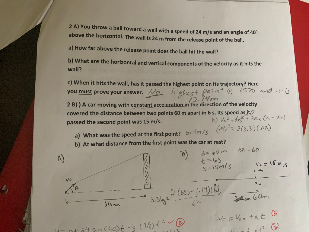 Solved 2 A) You throw a ball toward a wall with a speed of | Chegg.com