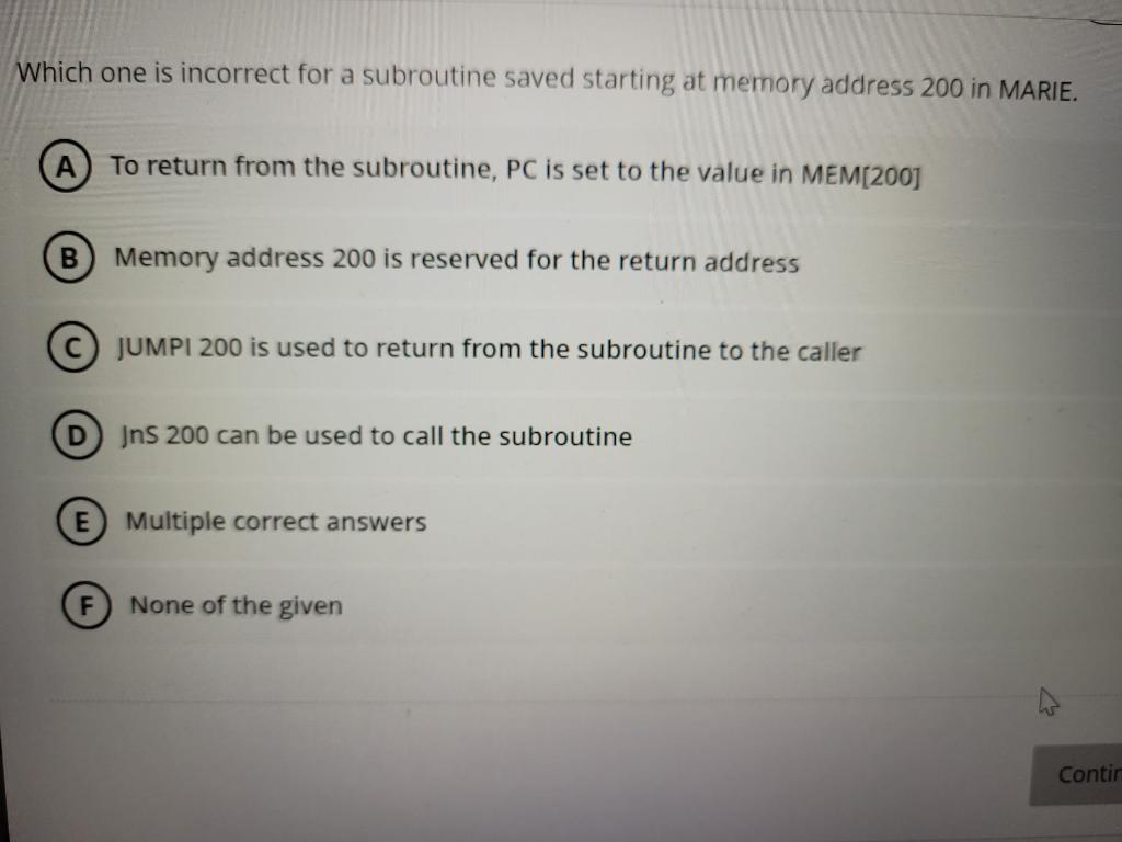 Solved Which one is incorrect for a subroutine saved | Chegg.com