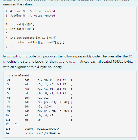 Solved removed the values. 1: #define M // value removed 2: | Chegg.com