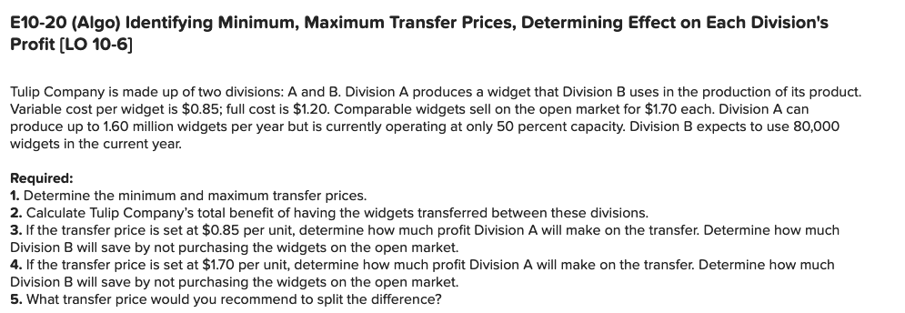 Solved E10-20 (Algo) Identifying Minimum, Maximum Transfer | Chegg.com
