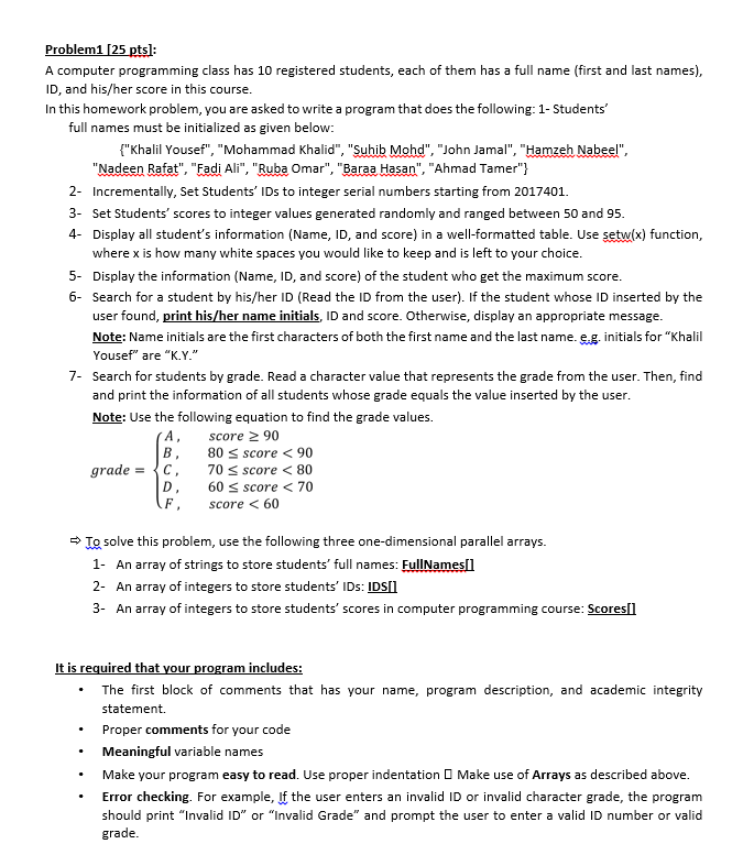 Solved Problem1 [25 pts]: A computer programming class has | Chegg.com