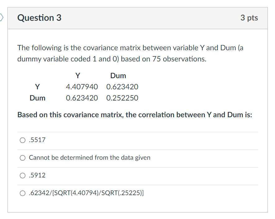 Solved The following is the covariance matrix between | Chegg.com