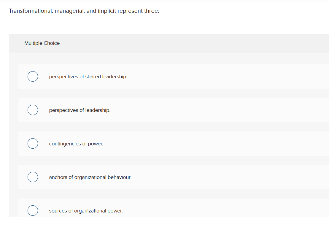 Solved Transformational, managerial, and implicit represent | Chegg.com
