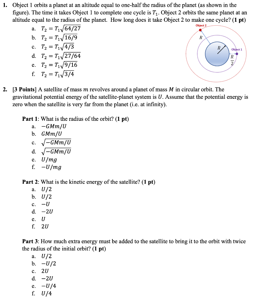 Solved Object 2 R 1. Object 1 orbits a planet at an altitude | Chegg.com