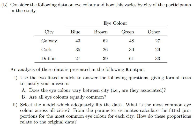 Solved (b) Consider the following data on eye colour and how | Chegg.com