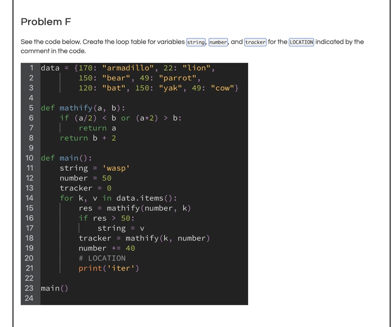 Solved Problem F See the code below. Create the loop table | Chegg.com