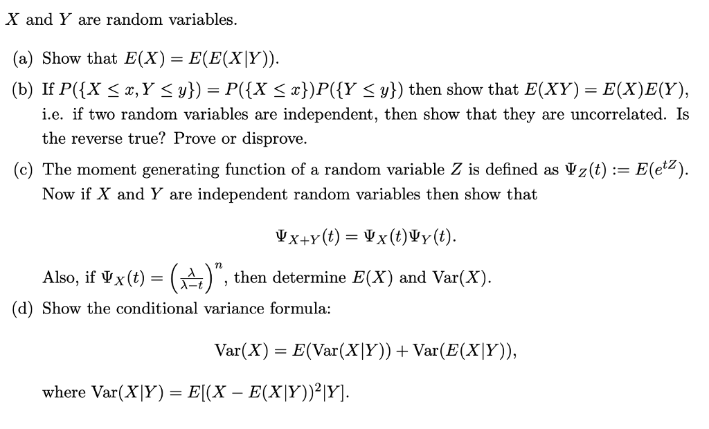 X And Y Are Random Variables A Show That