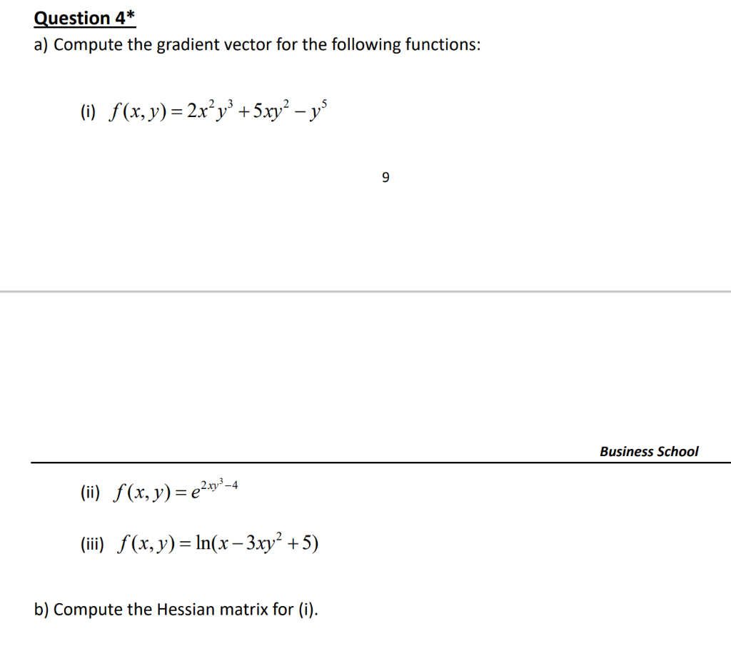 Solved a) Compute the gradient vector for the following | Chegg.com