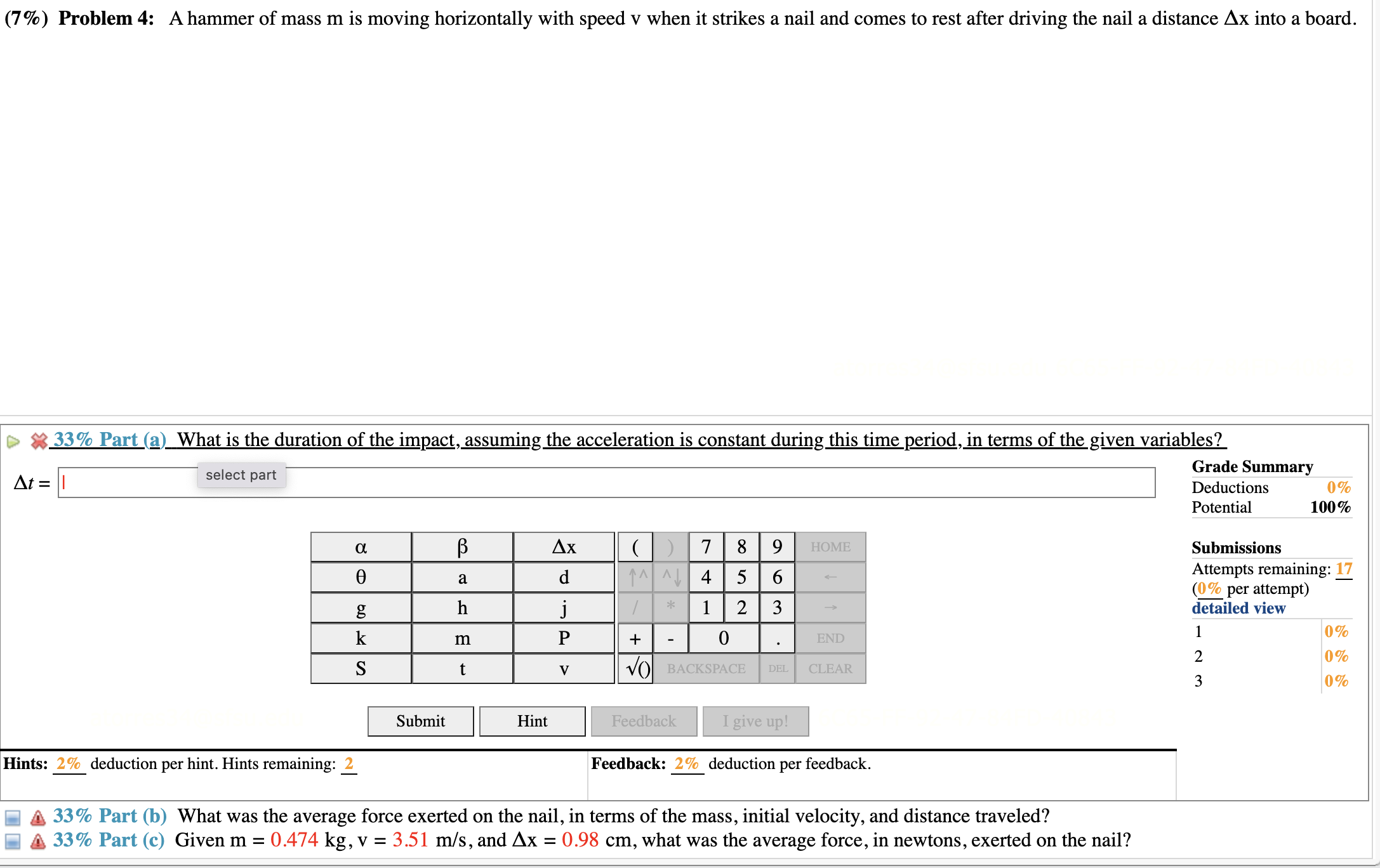 \begin{tabular}{ll|l} \hline Hints: & deduction per | Chegg.com