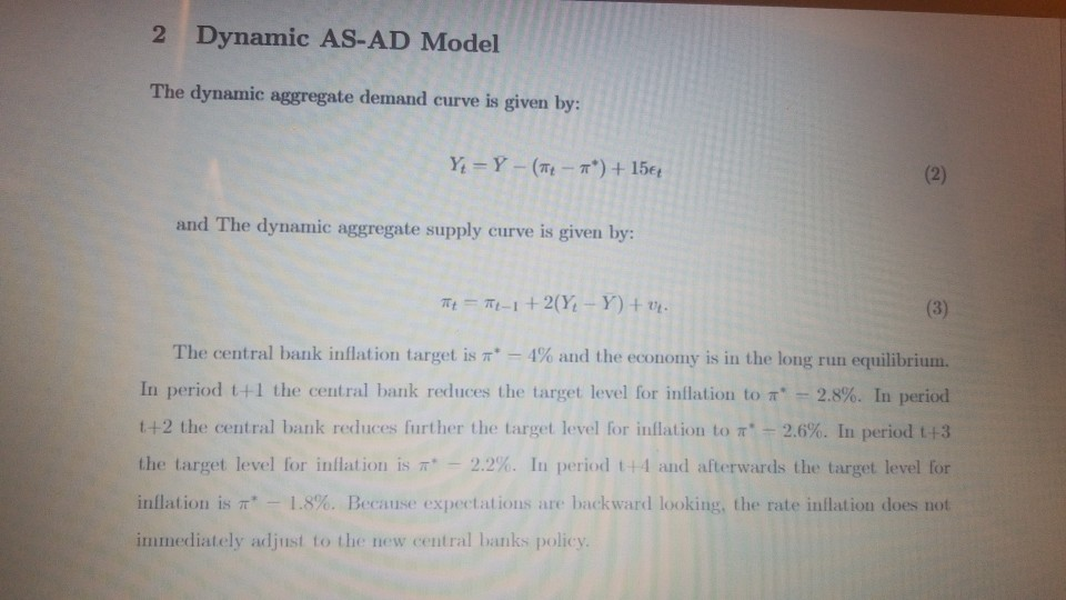 Solved 2 Dynamic AS-AD Model The dynamic aggregate demand | Chegg.com
