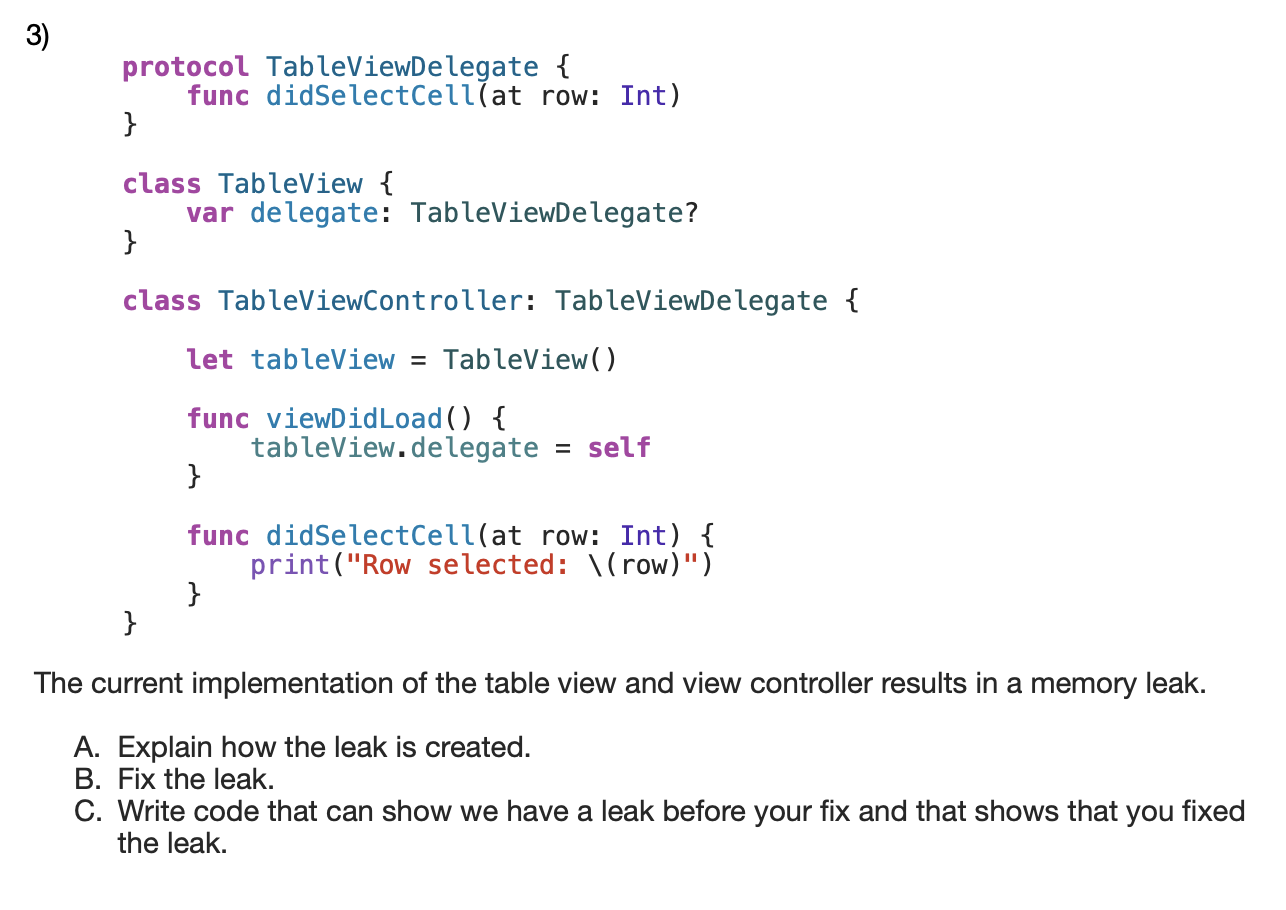 Solved 3) protocol TableViewDelegate { func didSelectCell(at | Chegg.com