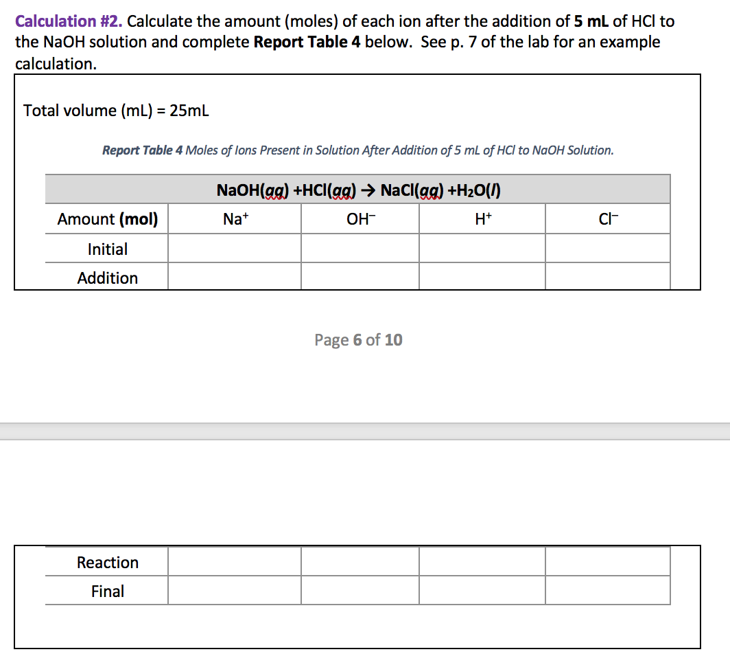 Calculation #2. Calculate the amount (moles) of each | Chegg.com