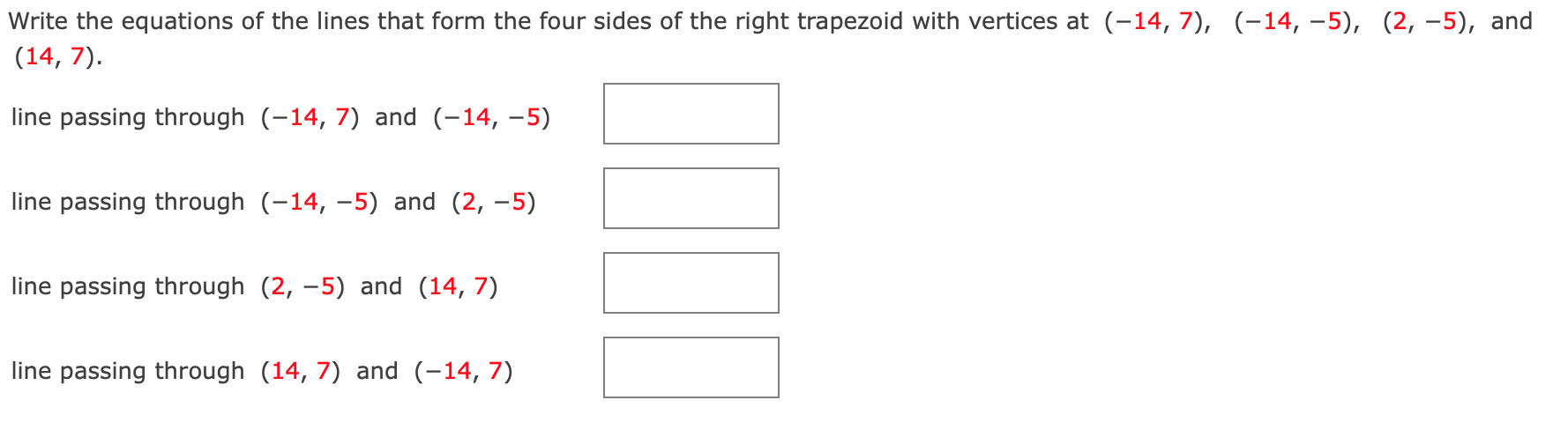 Solved Write the equations of the lines that form the four | Chegg.com