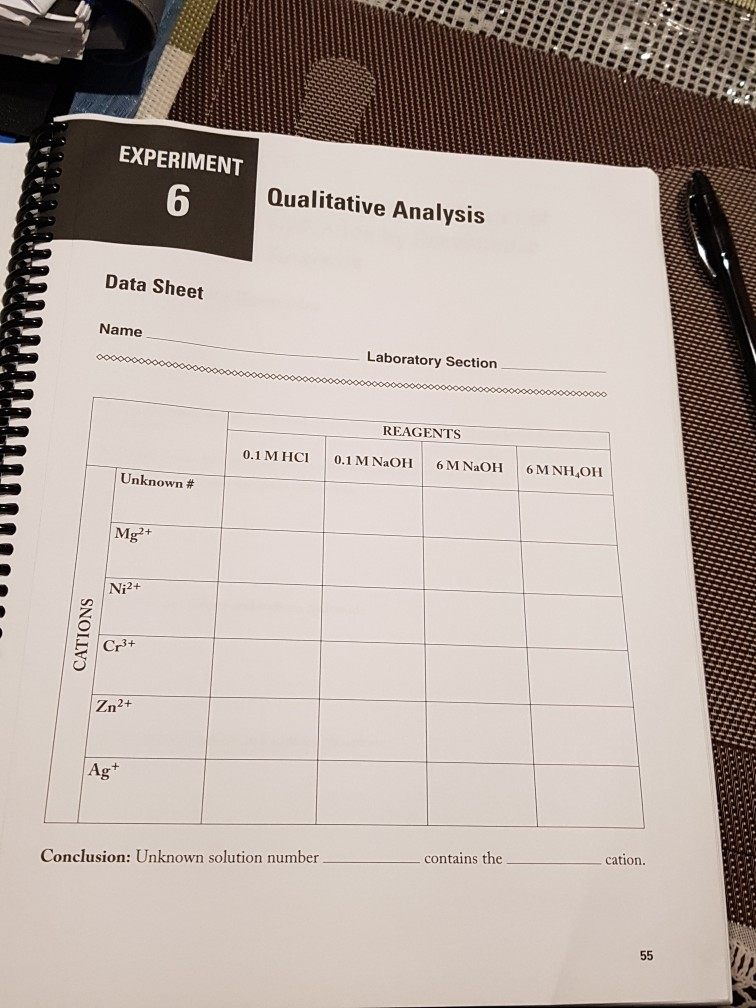 EXPERIMENT Qualitative Analysis Data Sheet Name | Chegg.com
