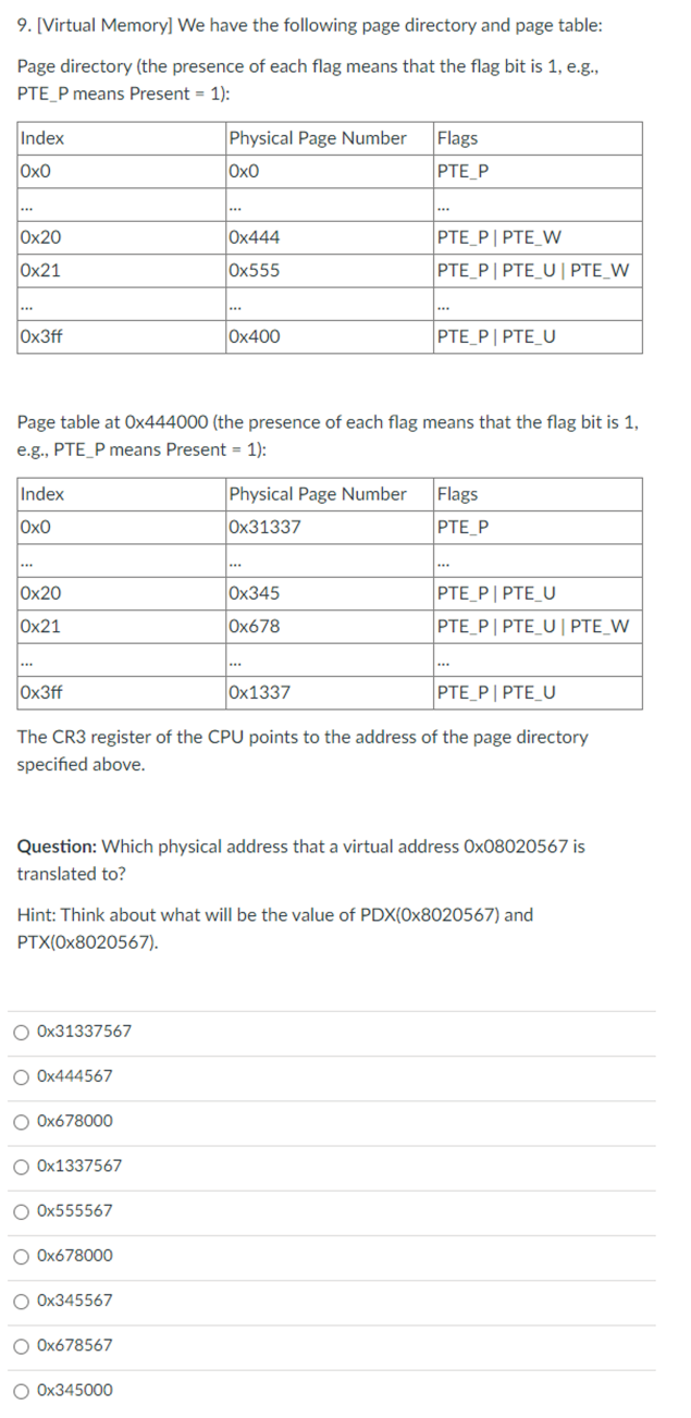 Solved 9. [Virtual Memory] We have the following page | Chegg.com