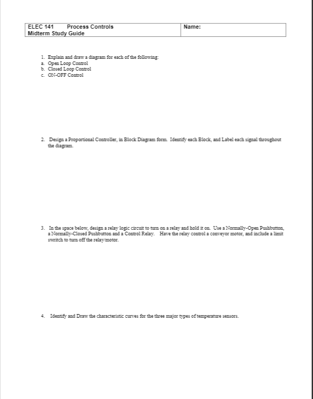 Solved ELEC 141 Process Controls Midterm Study Guide Name: | Chegg.com