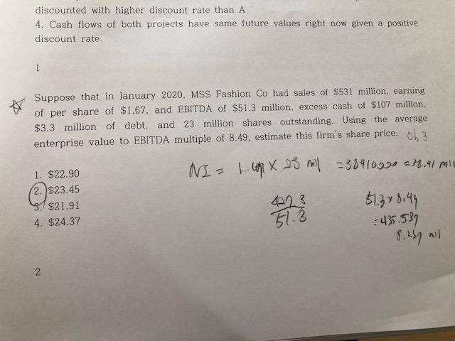 Solved discounted with higher discount rate than A 4. Cash | Chegg.com