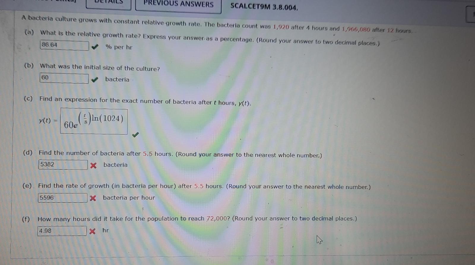 Solved A bacteria culture grows with constant | Chegg.com