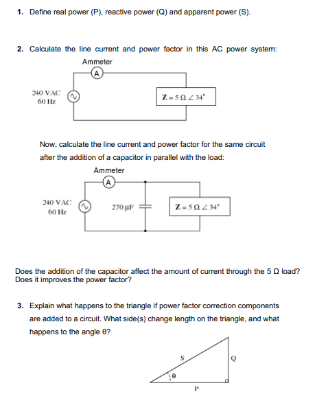 Solved 1. Define real power (P), reactive power (Q) and | Chegg.com