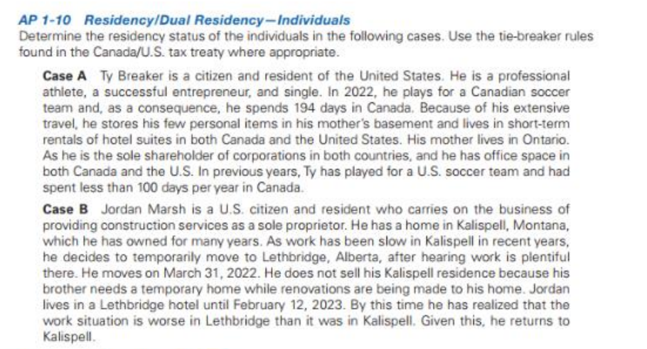 Solved P1-10 Residency/Dual Residency-Individuals etermine | Chegg.com