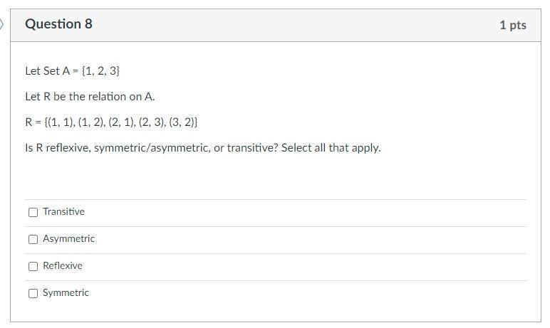 Solved Let SetA={1,2,3} Let R be the relation on A. | Chegg.com