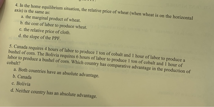 Solved 4. In the home equilibrium situation, the relative | Chegg.com
