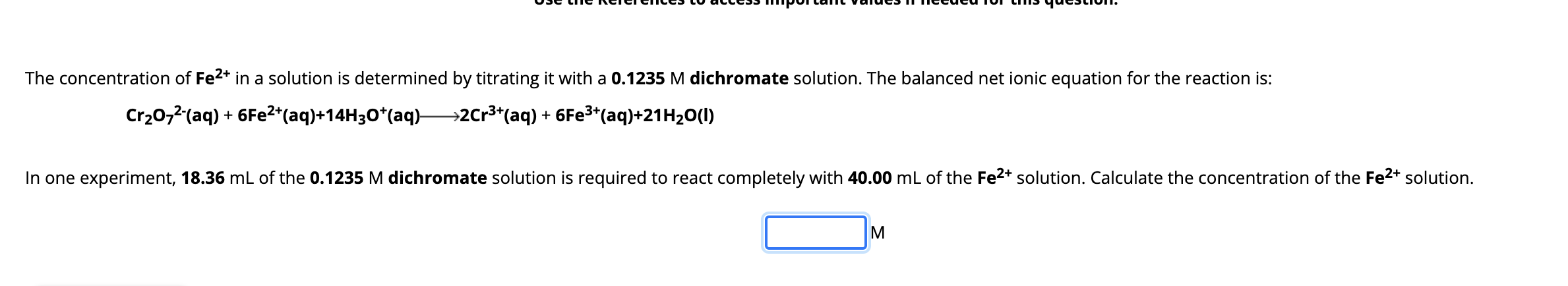 Solved The concentration of Fe2+ in a solution is determined | Chegg.com