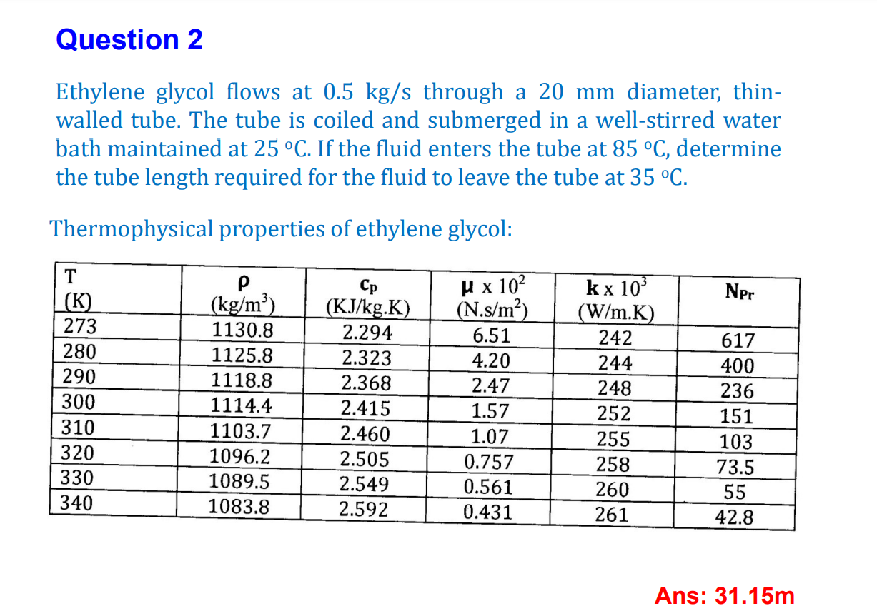 Solved Ethylene glycol flows at 0.5 kg/s through a 20 mm | Chegg.com
