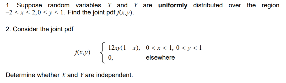 Solved 1. Suppose random variables X and Y are uniformly | Chegg.com
