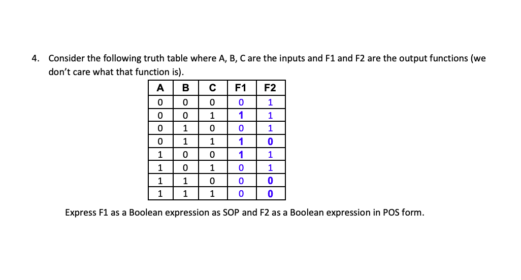 Solved 4. ) Consider the following truth table where A, B, C | Chegg.com