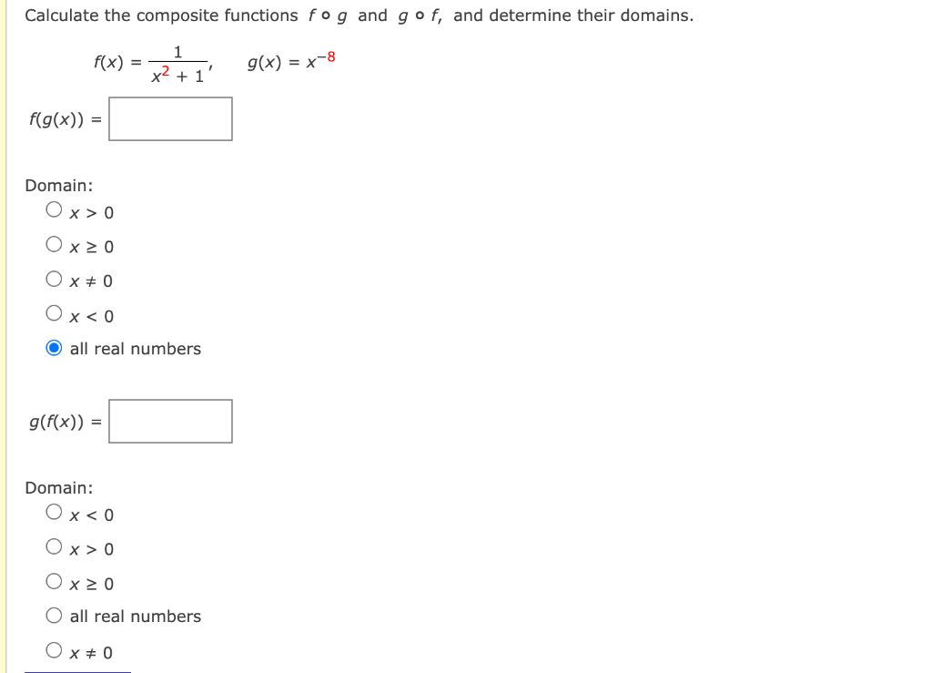 Solved Calculate the composite functions f∘g and g∘f, and | Chegg.com