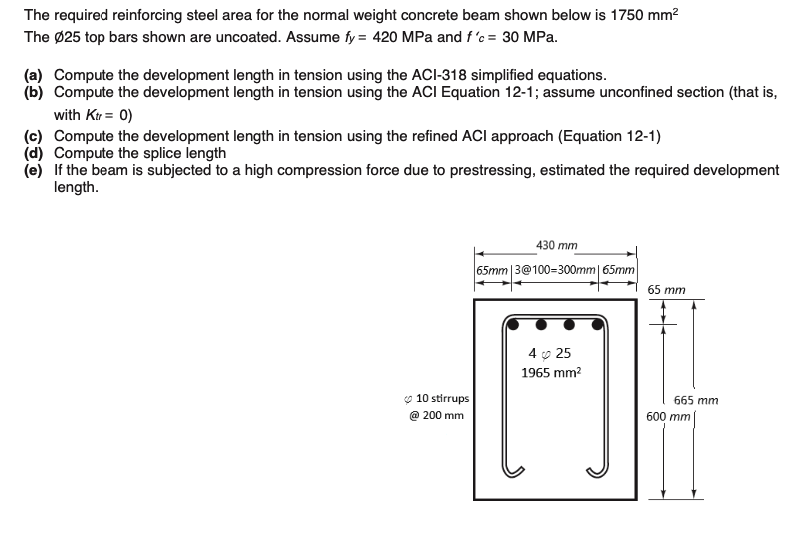 Solved The required reinforcing steel area for the normal | Chegg.com