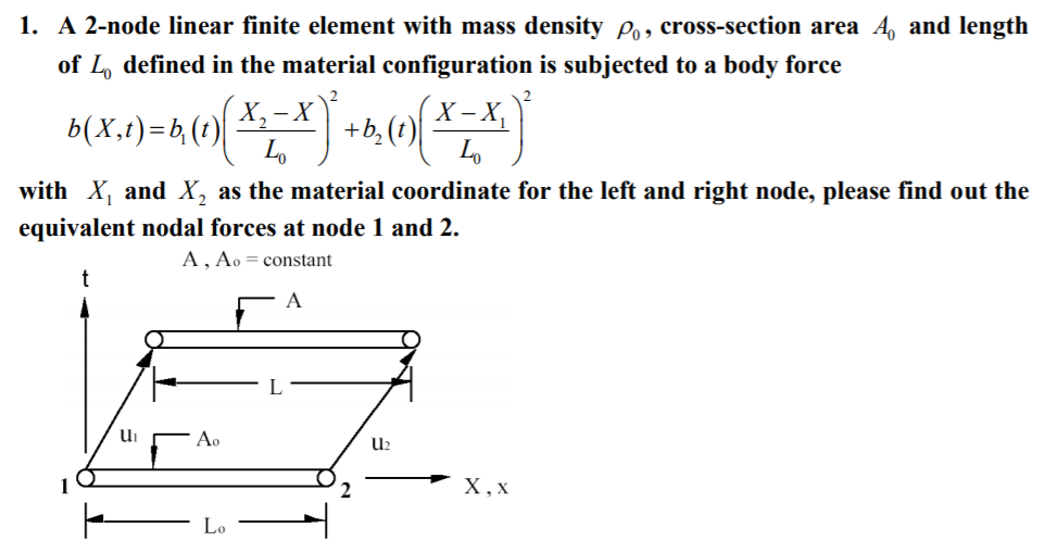 1. A 2-node linear finite element with mass density | Chegg.com