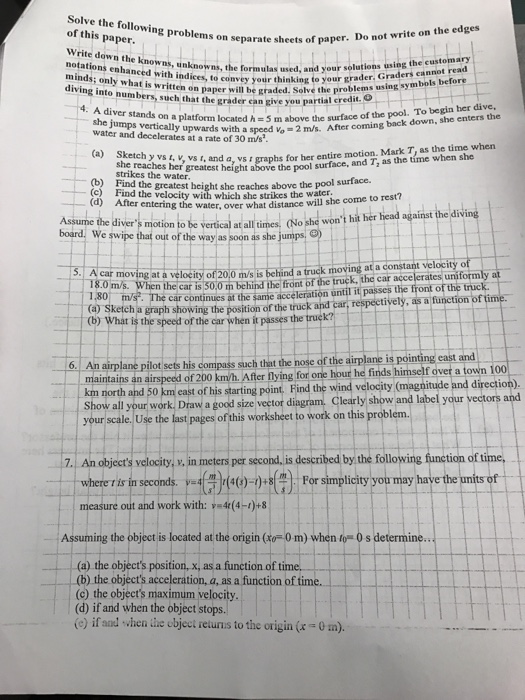 Solved Solve the following problems on separate sheets of | Chegg.com